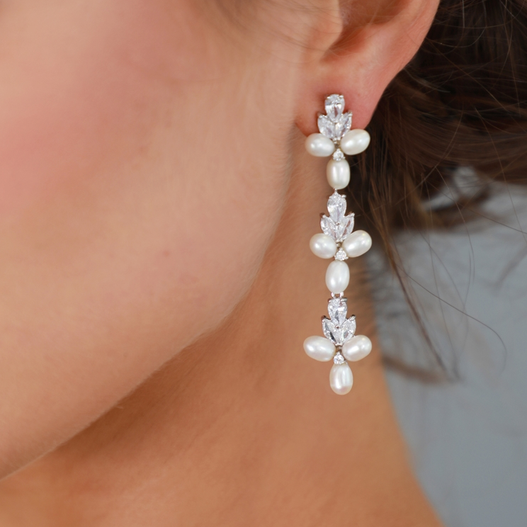 Starlet Freshwater Pearl and Cubic Zirconia Dangle Earrings